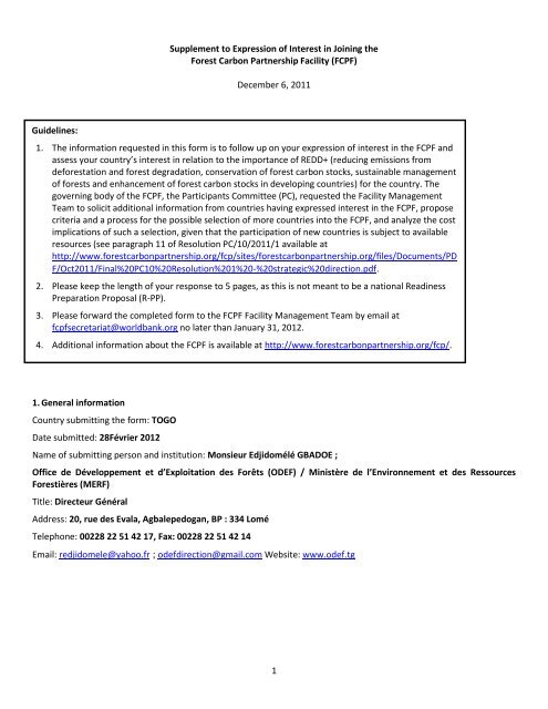 Project Idea Note or PIN - The Forest Carbon Partnership Facility