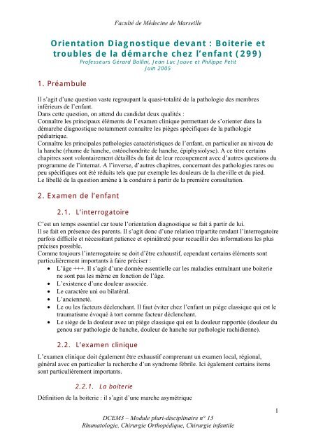 Boiterie et troubles de la démarche chez l'enfant (299) - Serveur ...