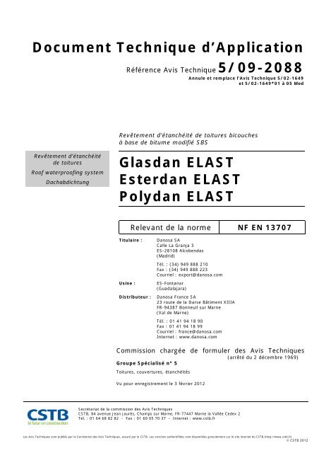 Document Technique d'Application Glasdan ELAST ... - CSTB