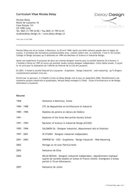 Curriculum Vitae Nicolas Delay - Delay-Design