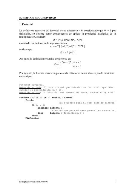 EJEMPLOS RECURSIVIDAD