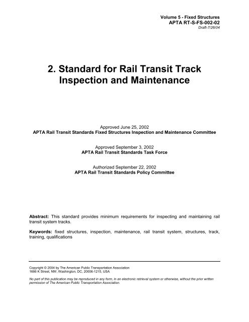 2. Standard for Rail Transit Track Inspection and Maintenance