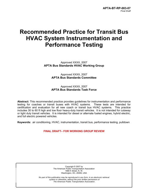 Recommended Practice for Transit Bus HVAC System - American ...