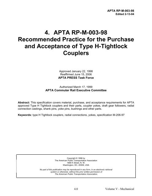 APTA RP-M-003-98 Recommended Practice for Purchase and ...