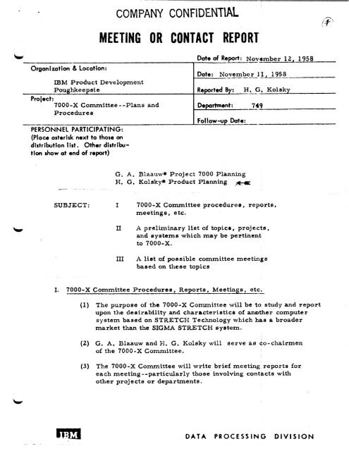 MEETING OR CONTACT REPORT