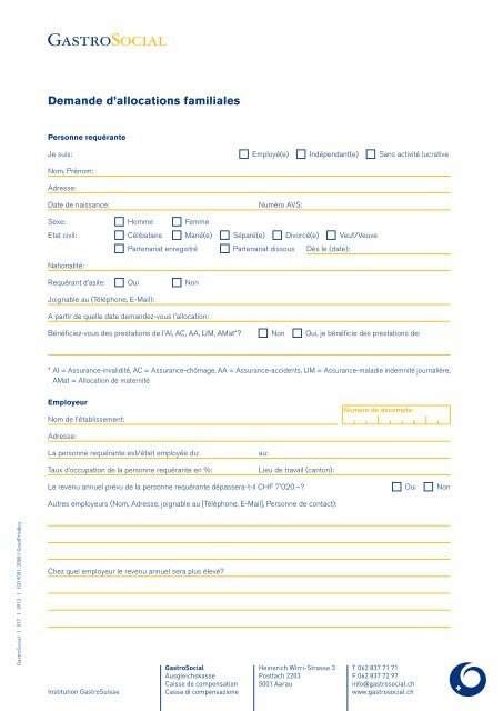 Demande d'allocations familiales - GastroSocial
