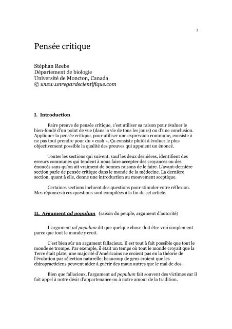 Pensée critique - Université de Moncton