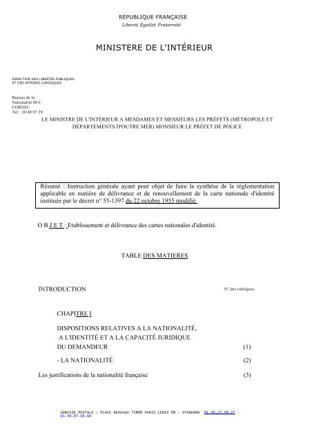 RÉPUBLIQUE FRANÇAISE Paris, le 22 JUIN 2010 Ministère - Gisti
