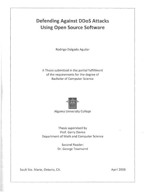 Defending Against DDoS Attacks ing Open our ... - Algoma University