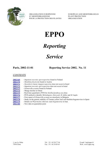 Reporting Service - Lists of EPPO Standards - European and ...