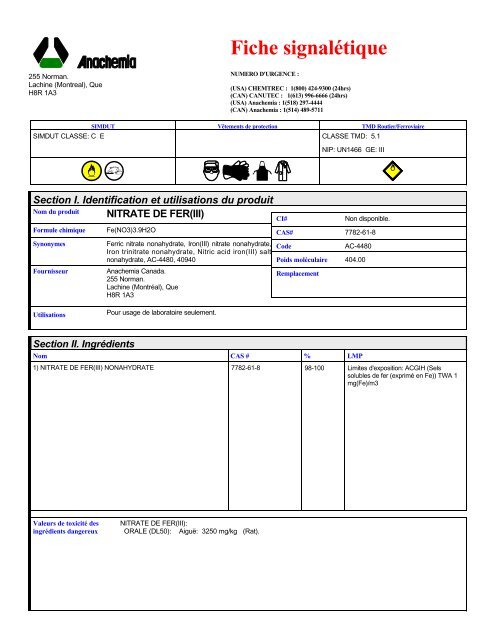 5444 FERRIC NITRATE (French) ANACHEMIA MSDS Canada/4 ...