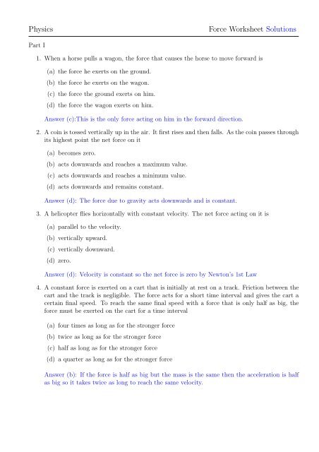 Physics Force Worksheet Solutions Archives