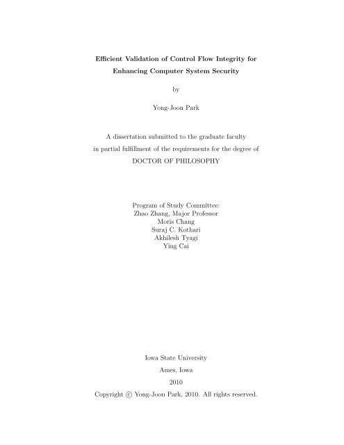 Efficient Validation Of Control Flow Integrity For Enhancing Computer