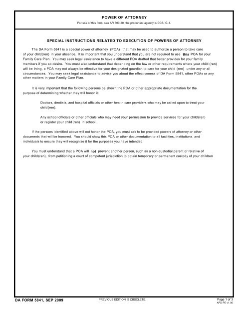 DA FORM 5841, SEP 2009 - Army Electronic Publications & Forms