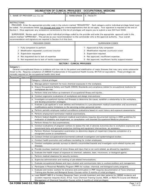 delineation of clinical privileges - occupational medicine ...