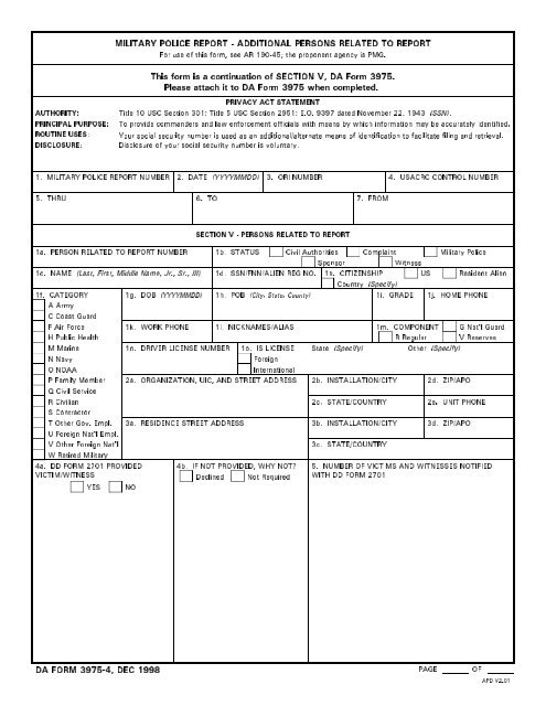 DA Form 3975-4, DEC 1998 - Army Electronic Publications & Forms