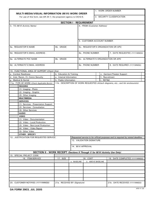 DA Form 3903, JUL 2005 - Army Electronic Publications & Forms