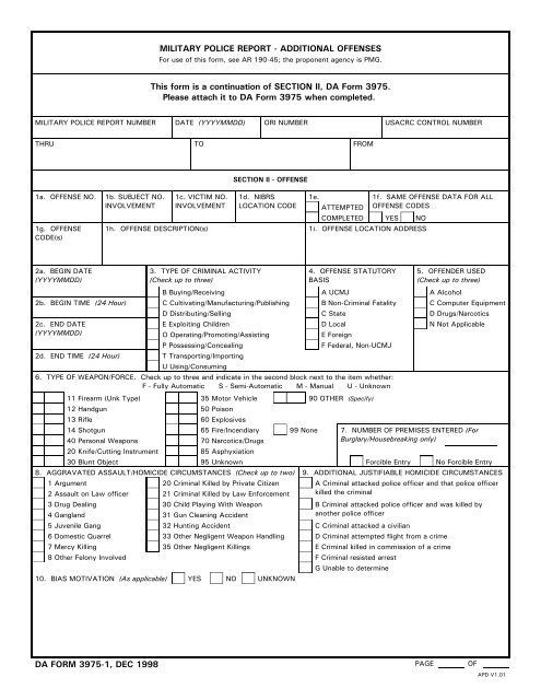 DA Form 3975-1, DEC 1998