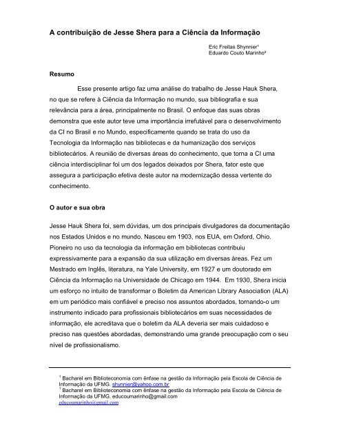 A contribuição de Jesse Shera para a Ciência da ... - Artigo Científico