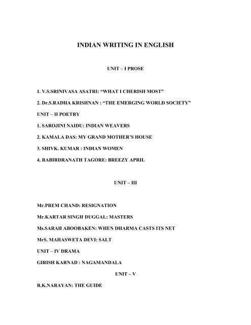 Indian Writing in English AEN8C42 - NPR Arts and Science College