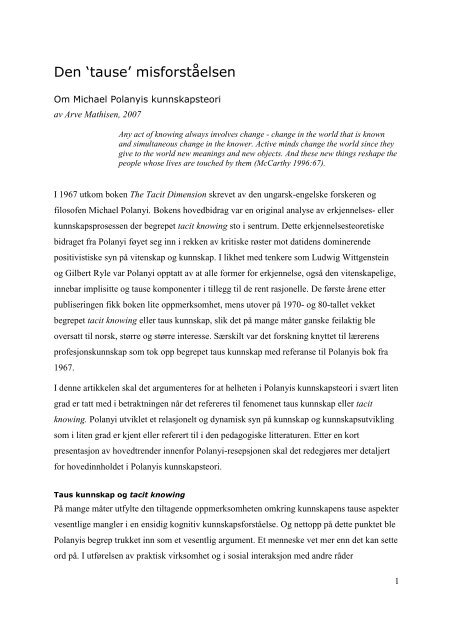 'tause' misforståelsen: Om Michael Polanyis ... - Arve Mathisen