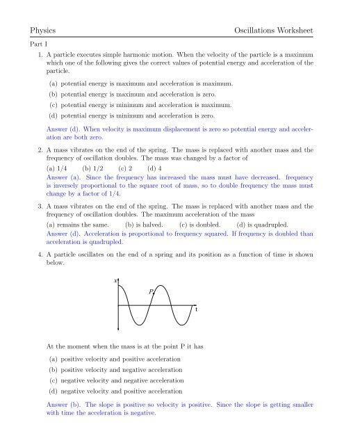 Physics Oscillations Worksheet - Archives