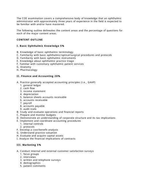 COE Exam Content Outline - ASOA