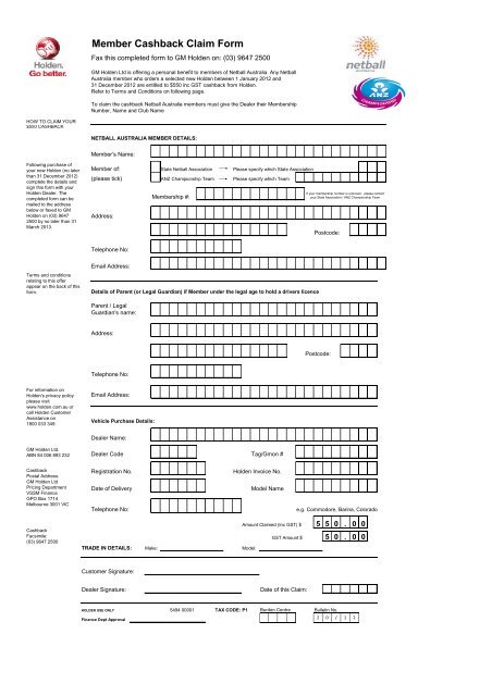 Member Cashback Claim Form