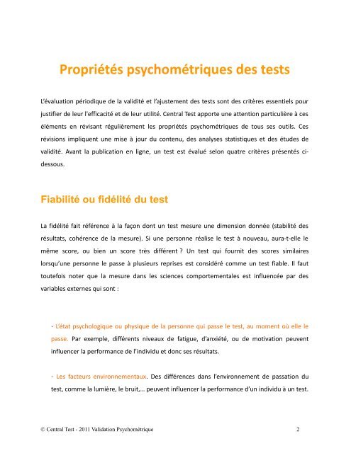 Propriétés psychométri