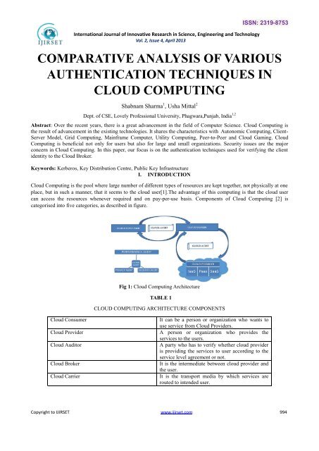 Comparative Analysis Of Various Authentication Techniques In Ijirset