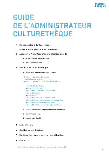GUIDE DE L'ADMINISTRATEUR CULTURETHÈQUE