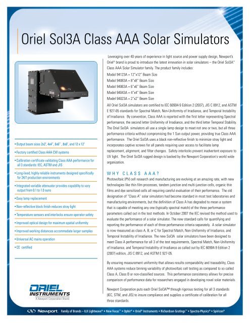 Oriel Sol3A Class AAA Solar Simulators - Newport Corporation