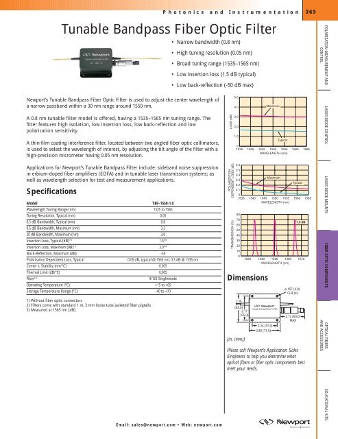 Tunable Bandpass Fiber Optic Filter