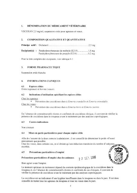 Vecoxan 2,5 mg par ml susp orale agneaux veaux