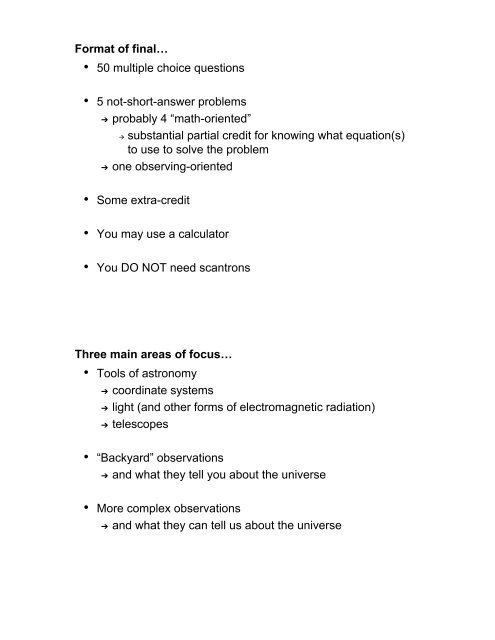 Format of final… • 50 multiple choice questions • 5 not-short-answer ...