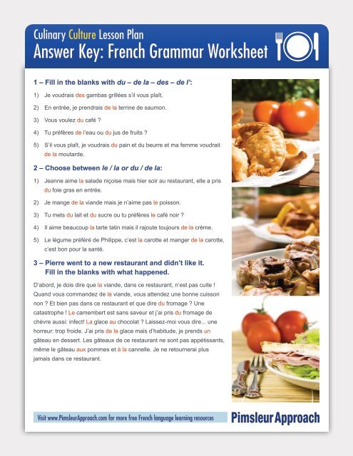 Answer Key: French Grammar Worksheet - Pimsleur Approach