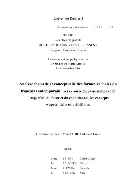 Analyse formelle et conceptuelle des formes verbales du - TEL
