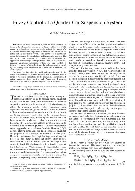 Fuzzy Control of a Quarter-Car Suspension System - audibmw