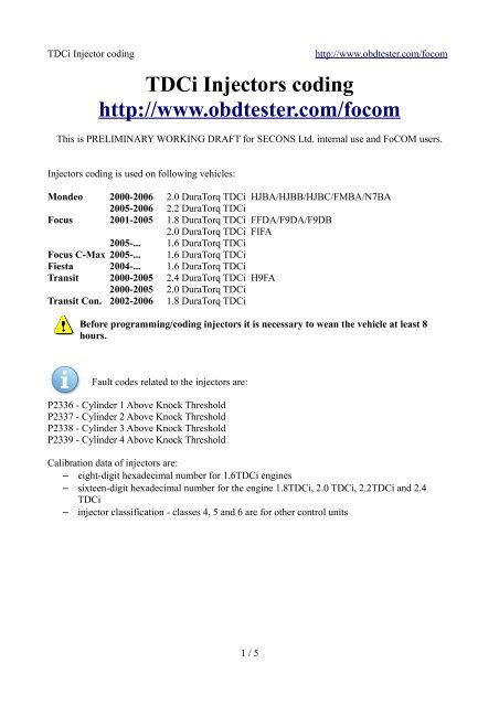 TDCi Injectors coding http: //www.obdtester.com ... - Auto diagnostics