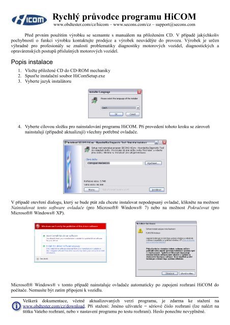 Rychlý průvodce programu HiCOM - Auto diagnostics