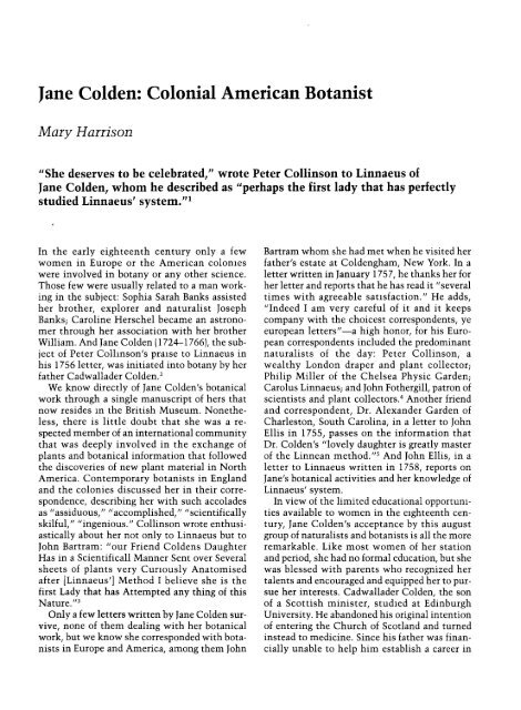 Jane Colden: Colonial American Botanist - Arnoldia