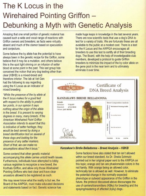 The K Locus in the Wirehaired Pointing Griffon - AWPGA - American ...