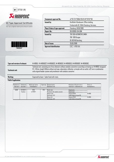 EC Type-Approval Certificate - Akrapovic
