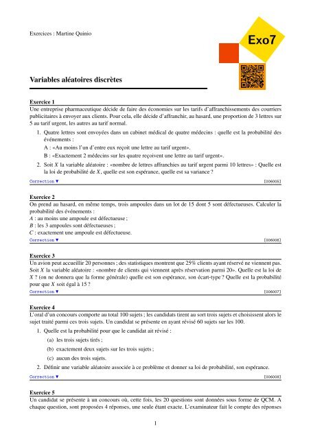 Variables aléatoires discrètes - Exo7 - Emath.fr