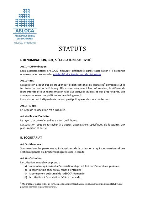lien vers les statuts en format pdf - Asloca