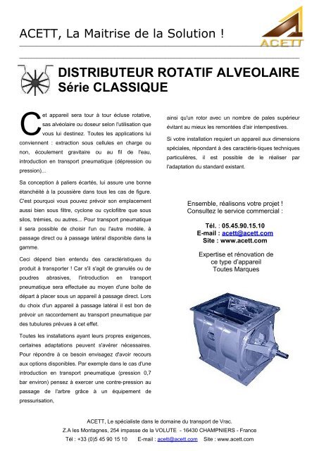 DISTRIBUTEUR ROTATIF ALVEOLAIRE Série CLASSIQUE - Acett