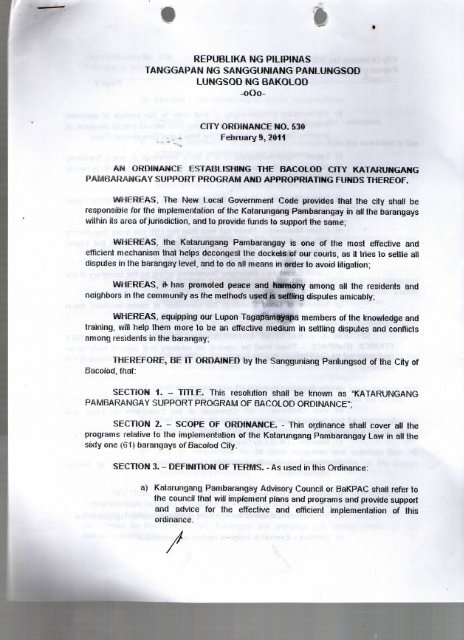 City Ordinance No. 530 - Bacolod City