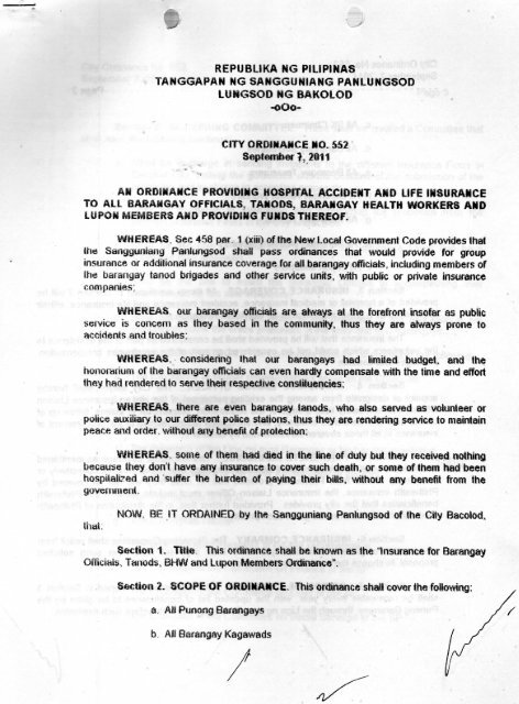 City Ordinance No. 552 - Bacolod City