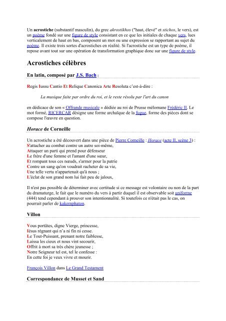 Acrostiches célèbres - Français Module 15