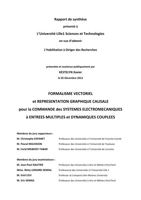 Formalisme vectoriel et représentation graphique causale pour la ...